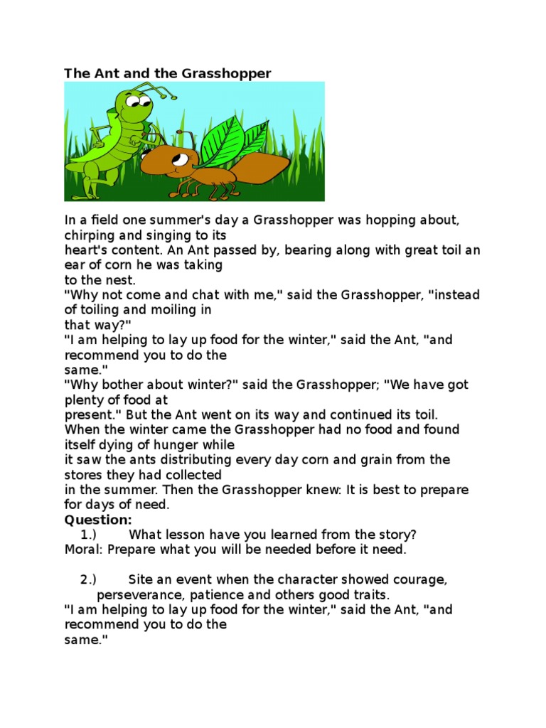The Ant and the Grasshopper Lesson | PDF