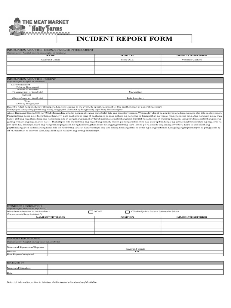 Incident Report Form - Late Inventory | PDF
