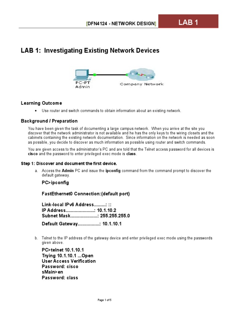 LAB 1 - Answer | PDF | Ip Address | Gateway (Telecommunications)