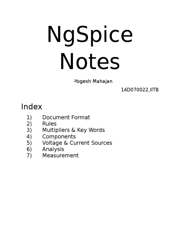 NgSpice Notes | PDF | Electrical Engineering | Electromagnetism