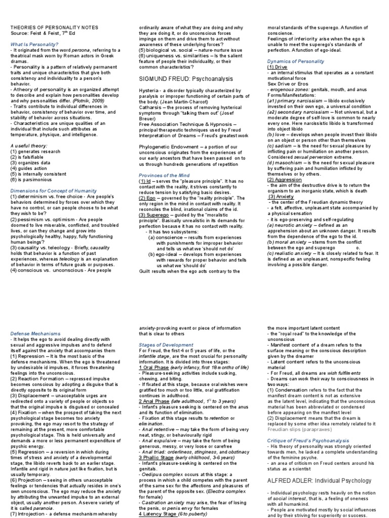 Theories of Personality Notes | PDF | Attachment Theory | Analytical ...
