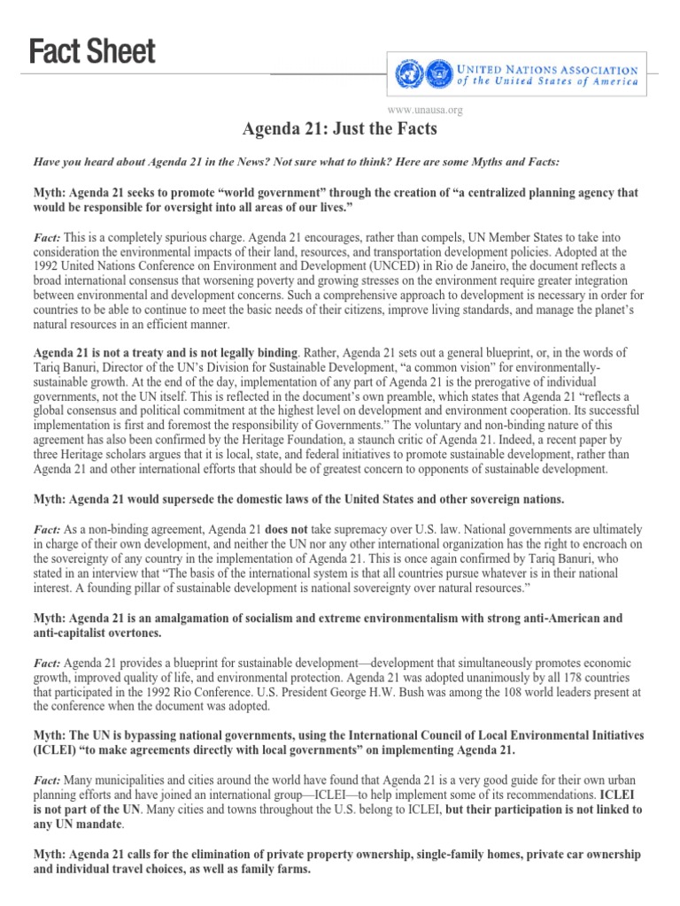 Un Agenda 21 Fact Sheet | PDF | Sustainable Development | Sustainability