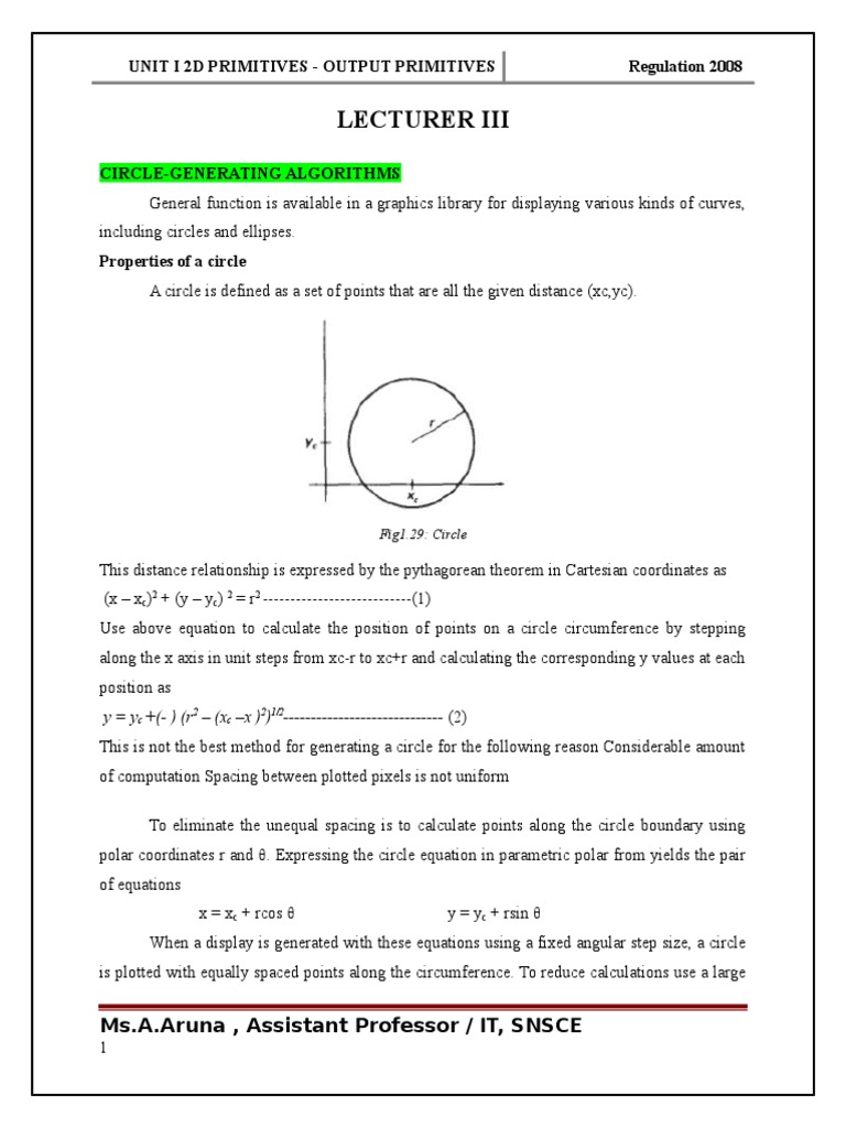 Circle Drawing Algorithm | PDF | Circle | Cartesian Coordinate System