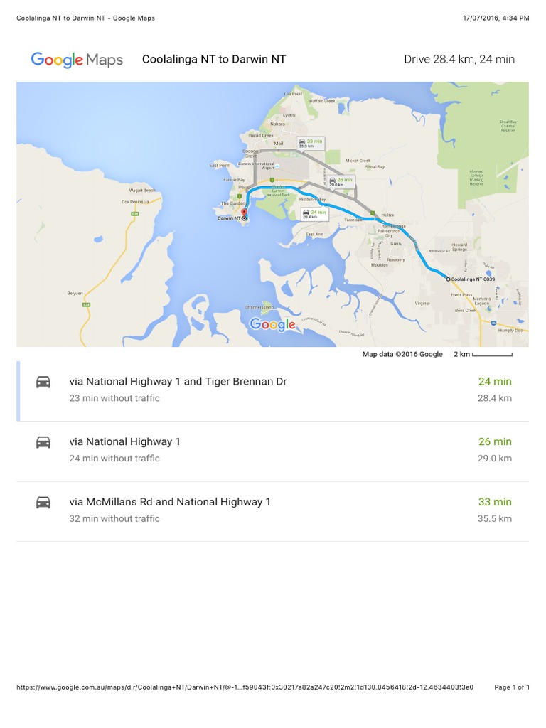 Coolalinga NT To Darwin NT - Google Maps | PDF