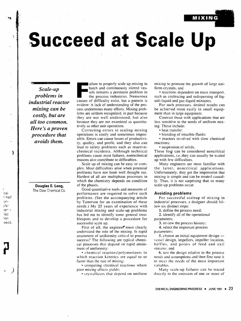 Mixing Succeed at Scale Up | PDF | Chemical Reactor | Soft Matter