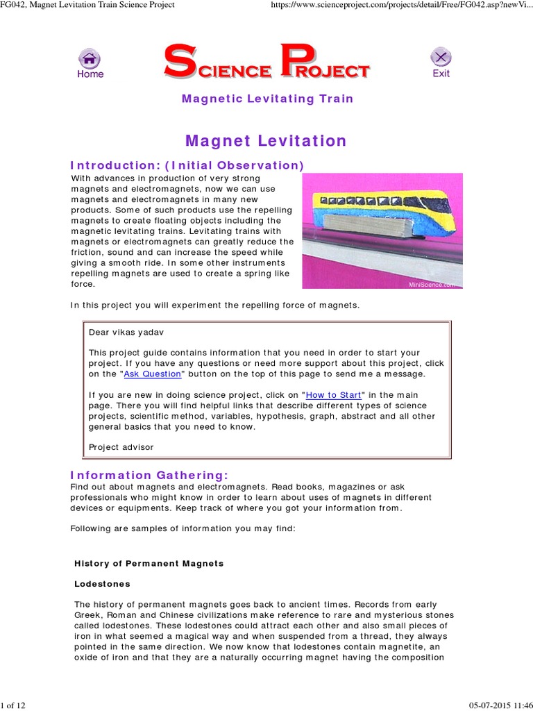FG042, Magnet Levitation Train Science Project | PDF | Experiment | Magnet