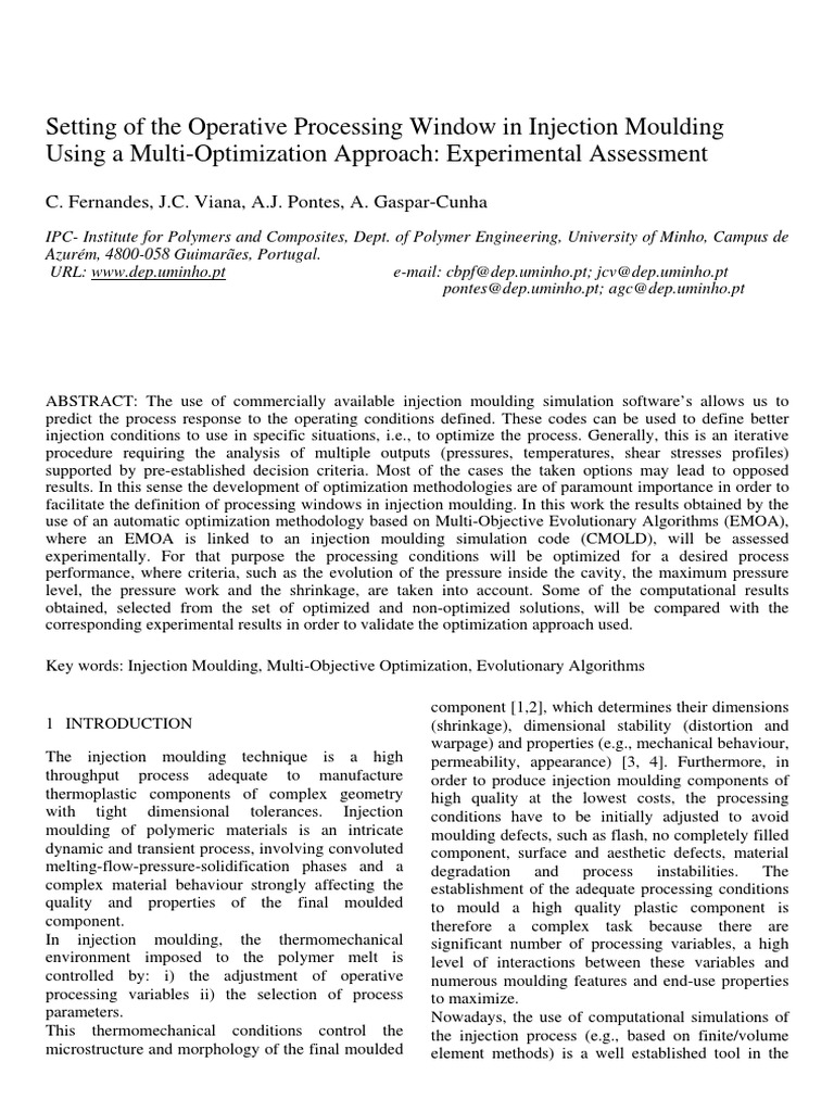 Optimizing Injection Moulding Process Conditions Using Multi Objective Algorithms Pdf