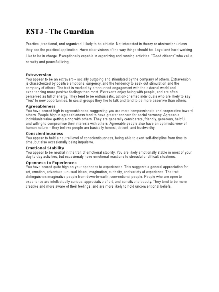 ESTJ - The Guardian: Extraversion | PDF