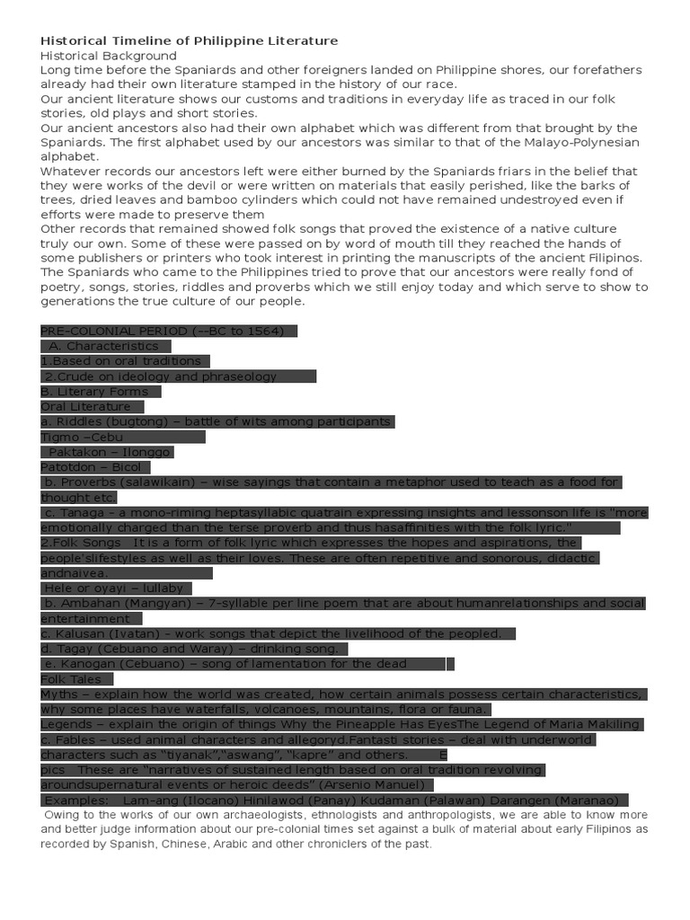Historical Timeline of Philippine Literature | PDF | Philippines | Poetry