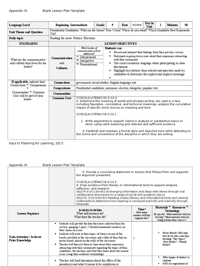 CSUF ELD-M LessonPlanTemplate-Lesson 2 | PDF | Lesson Plan | Semiotics