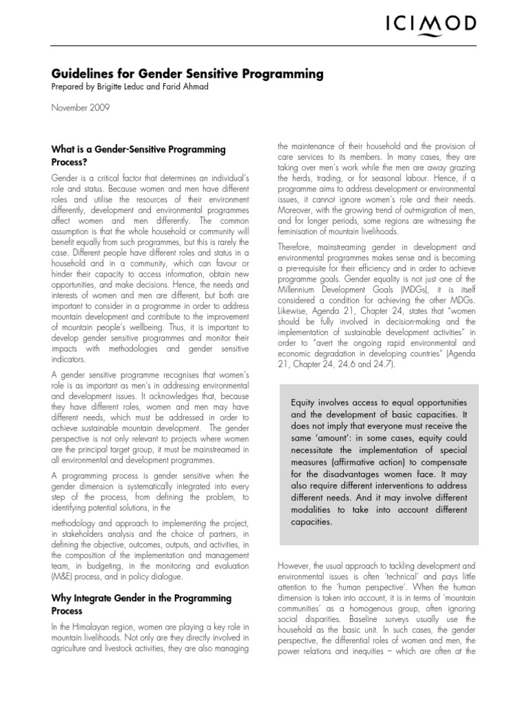 Guidelines For Gender Sensitive Programming PDF | PDF | Gender Analysis ...