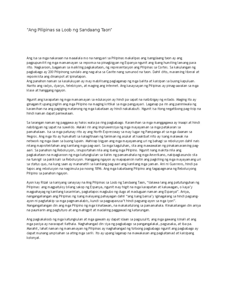 Ang Pilipinas Sa Loob NG Sandaang Taon | PDF