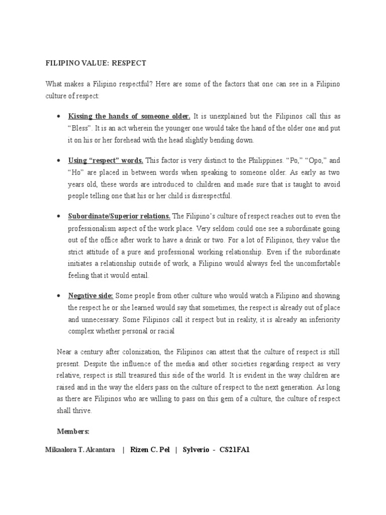 Filipino Culture of Respect Explained | PDF | Value (Ethics) | Lifelong ...