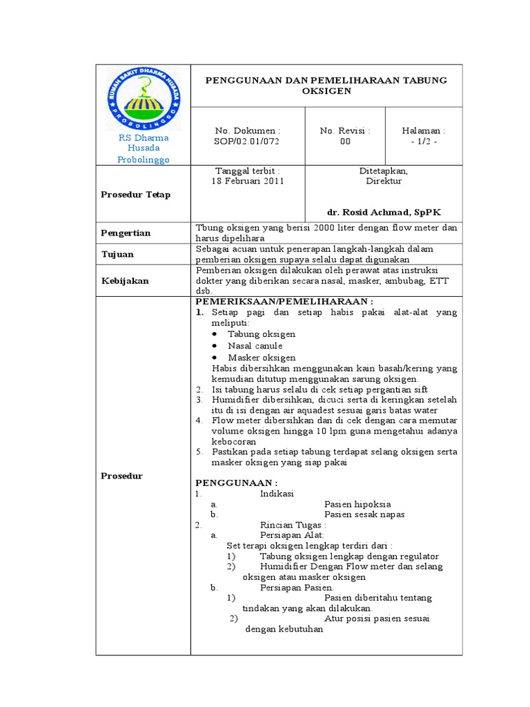 Sop Terapi Oksigen | PDF