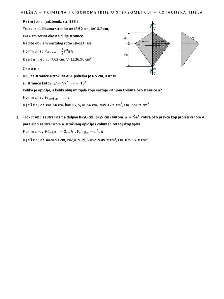 Vježba Primjena Trigonometrije Stereometrija | PDF