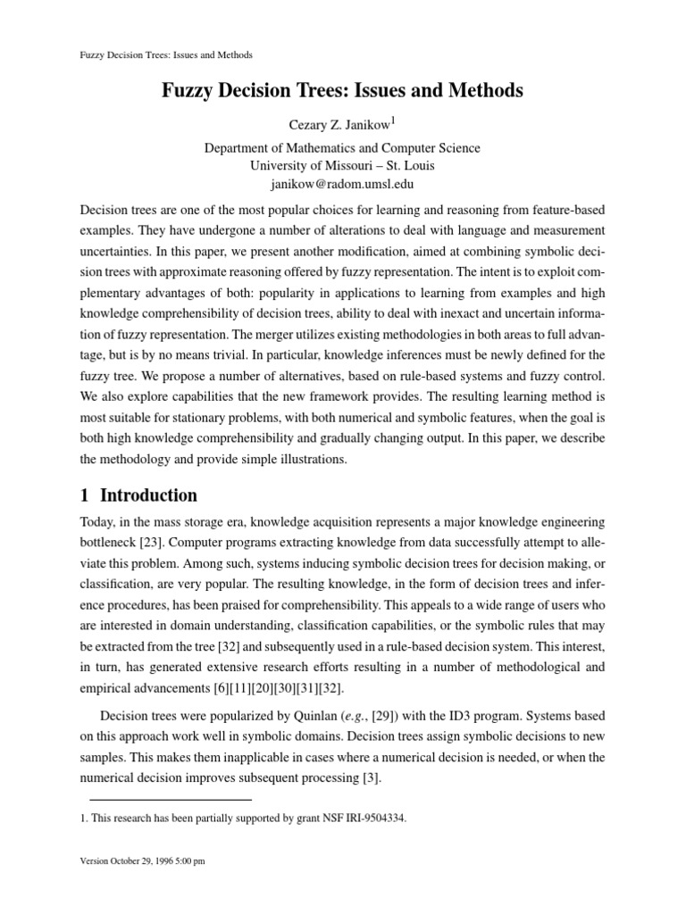 Fuzzy Decision Trees: Issues and Methods | PDF