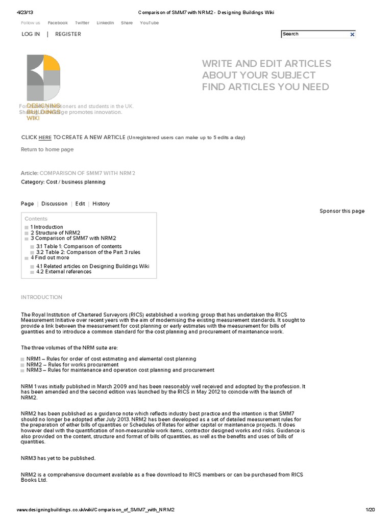 Comparison of SMM7 With NRM2 | Download Free PDF | Wall | Deep Foundation