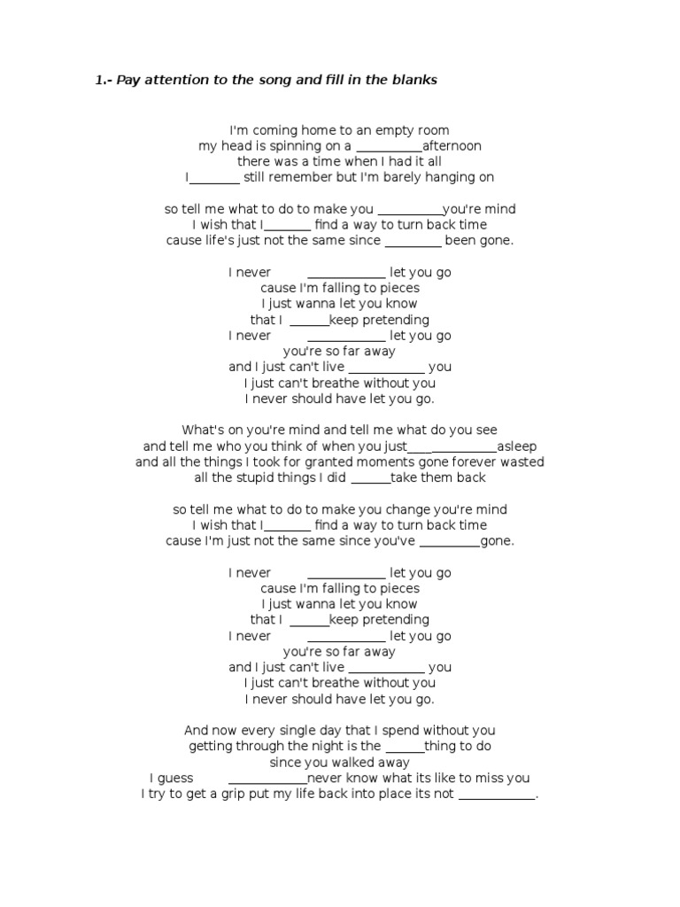 1.-Pay Attention To The Song and Fill in The Blanks | PDF