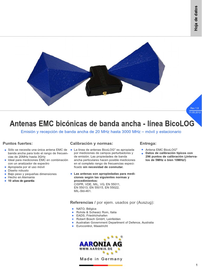 Antenas de Medicion EMC Linea BicoLOG | PDF | Antena (Radio) | Enchufes ...