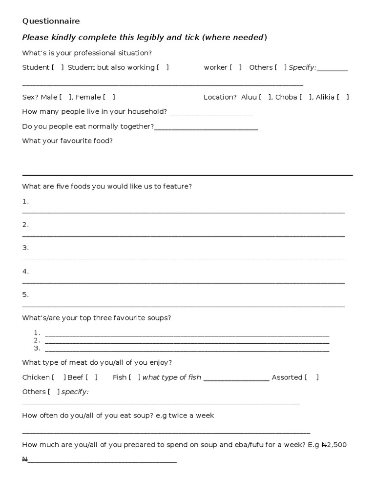 Please Kindly Complete This Legibly and Tick (Where Needed ...