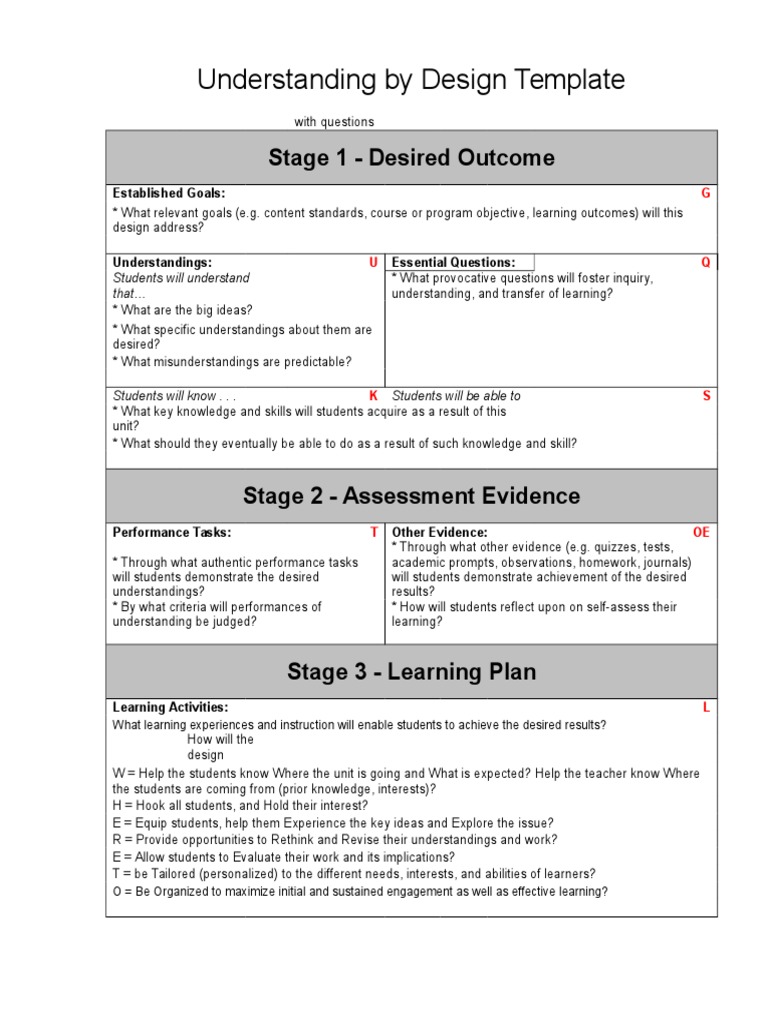 UBD Lesson Plan Template | PDF