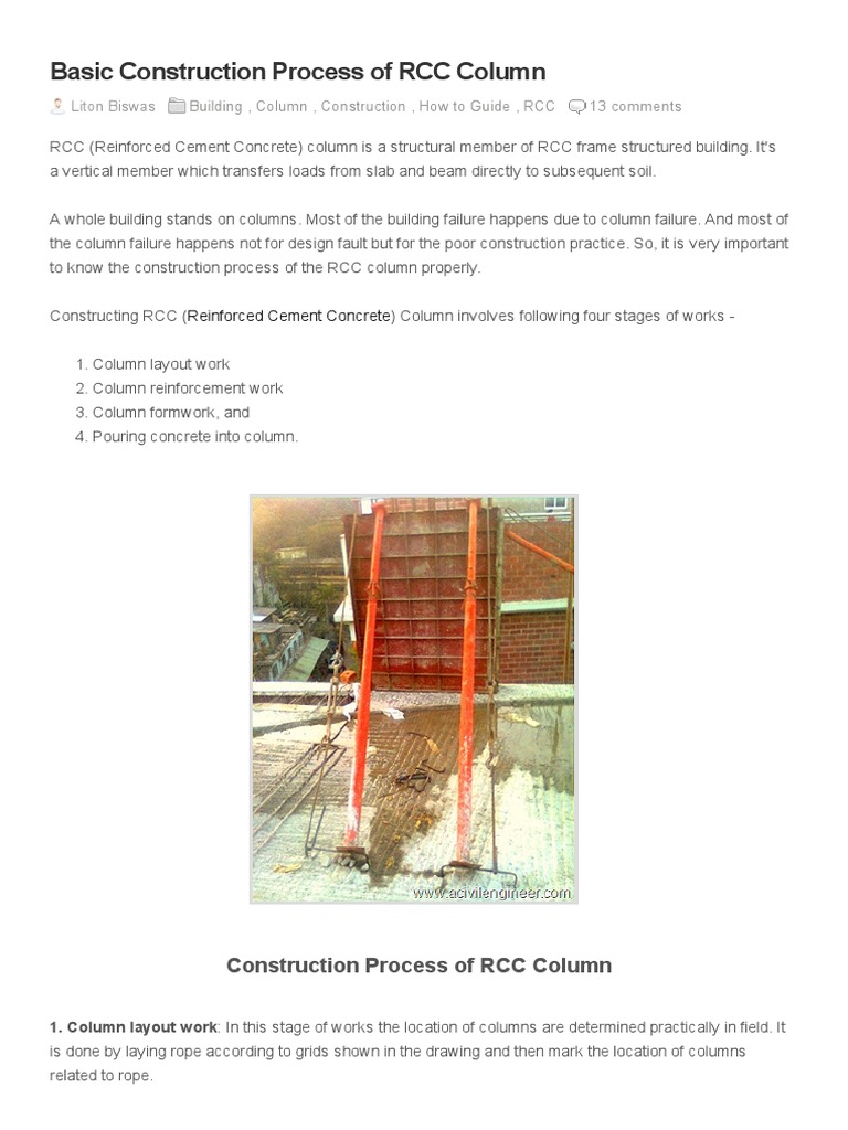 Basic Construction Process of RCC Column _ a Civil Engineer | Column ...