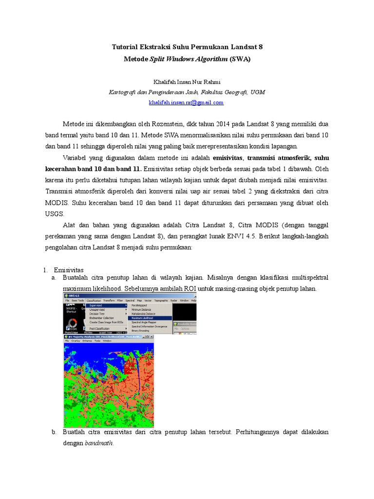 Tutorial Ekstraksi Suhu Permukaan Landsat 8 | PDF