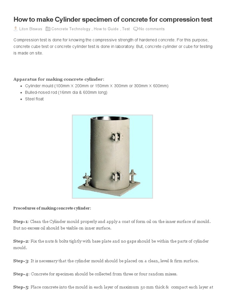 How To Make Cylinder Specimen of Concrete For Compression Test - A ...