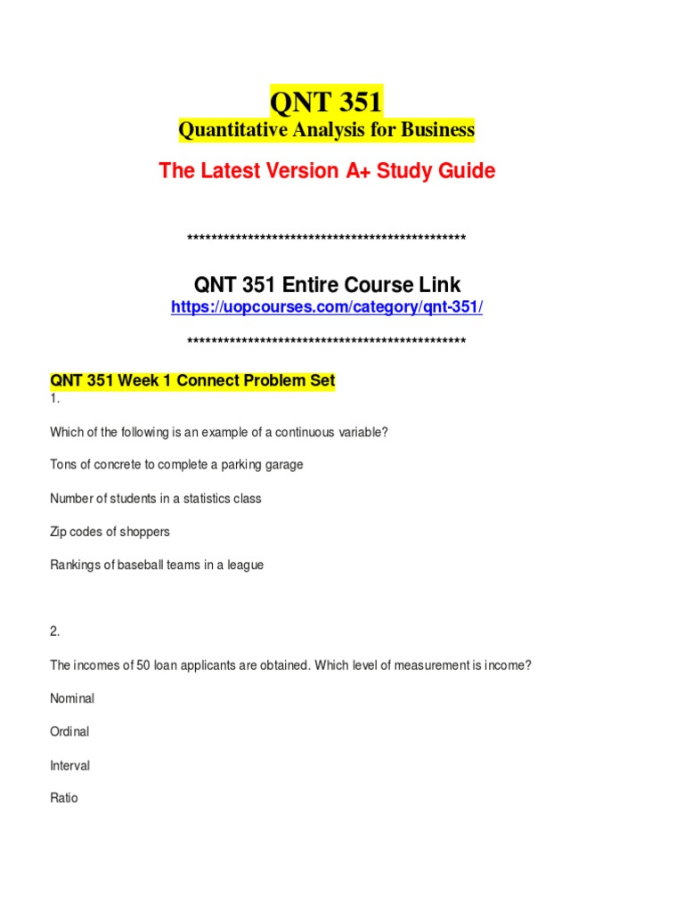 Quantitative Analysis Study Guide | PDF | Teaching Methods & Materials