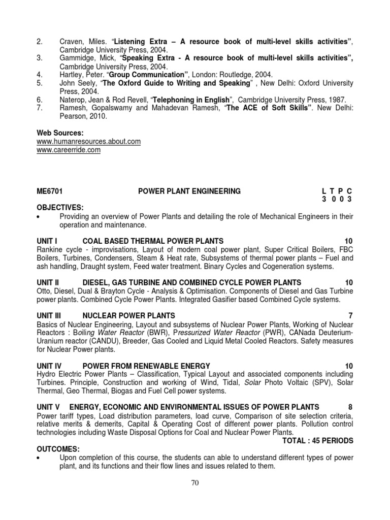 ME6701 Power Plant Engineering Syllabus | PDF | Power Station ...