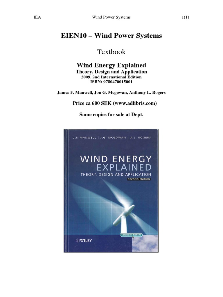 EIEN10 - Wind Power Systems: Textbook | PDF | Science & Mathematics