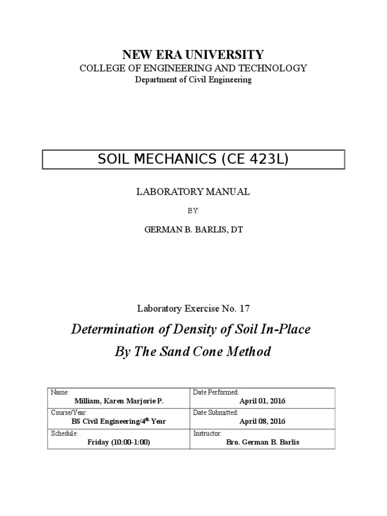 lab 17 soil mechanics laboratory report | Density | Soil Mechanics