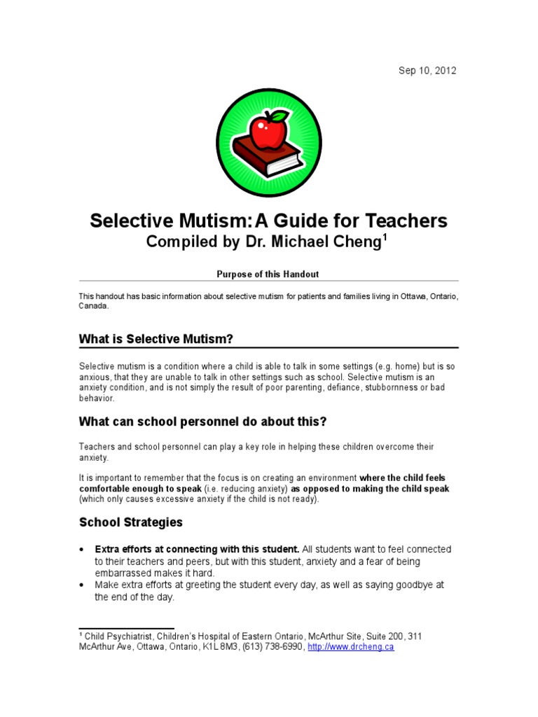 Strategies for Selective Mutism in Classrooms | PDF | Nonverbal ...