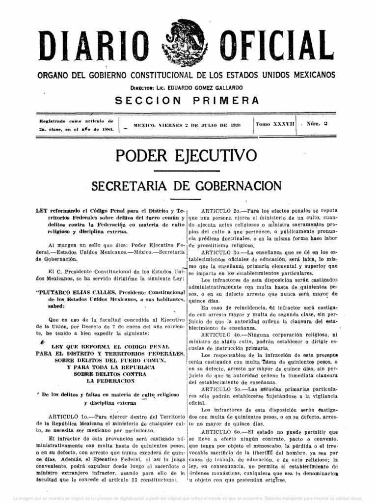 Ley Calles (Culto Católico) 2 Julio 1926 | Castigos | México | Prueba ...