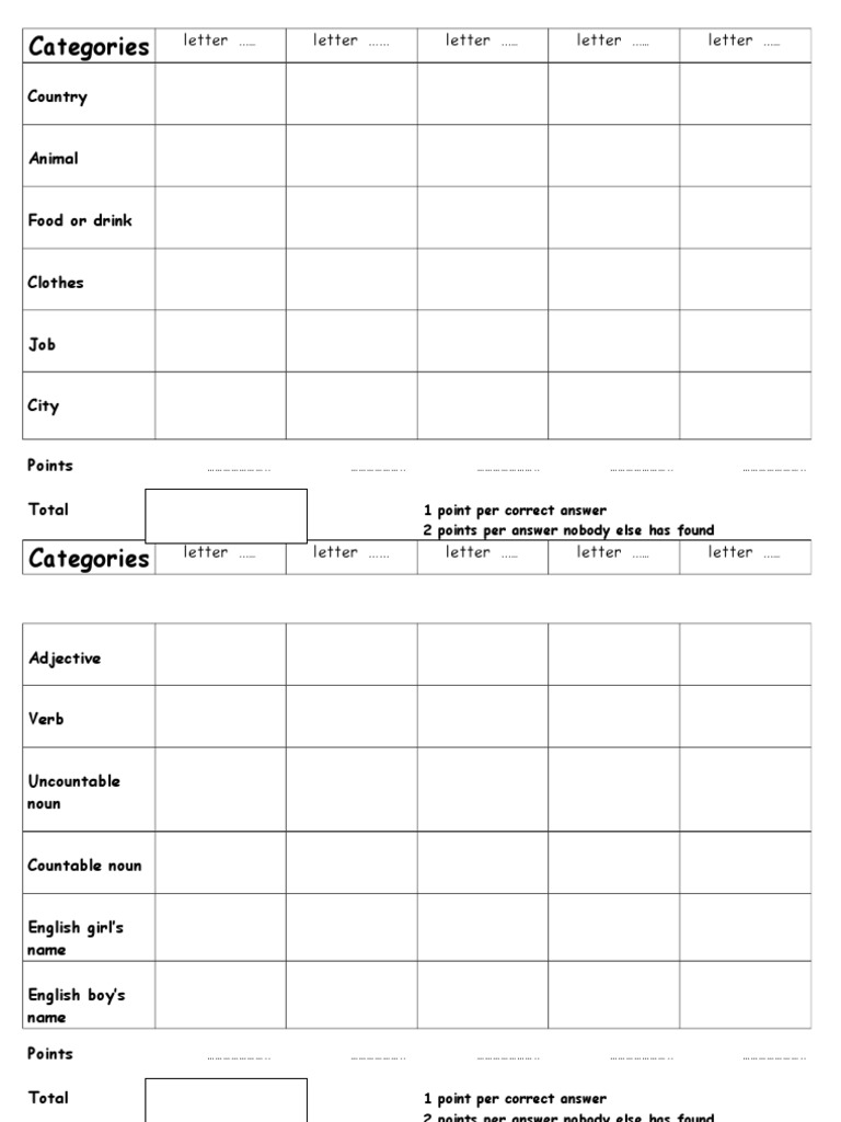 Stop The Bus ESL Game | PDF | Noun | Adjective