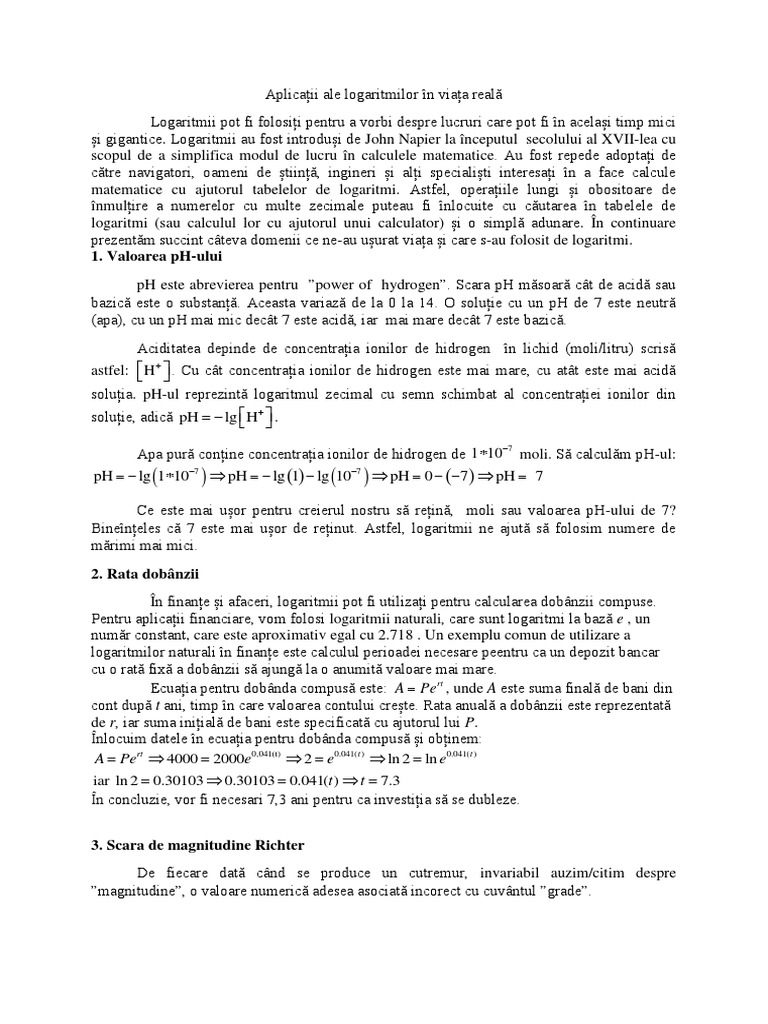Aplicatii Logaritmi | PDF