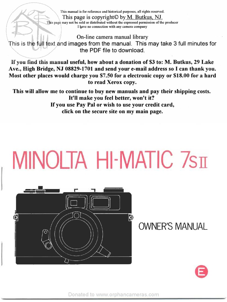 Minolta Hi-Matic 7sii Manual | PDF