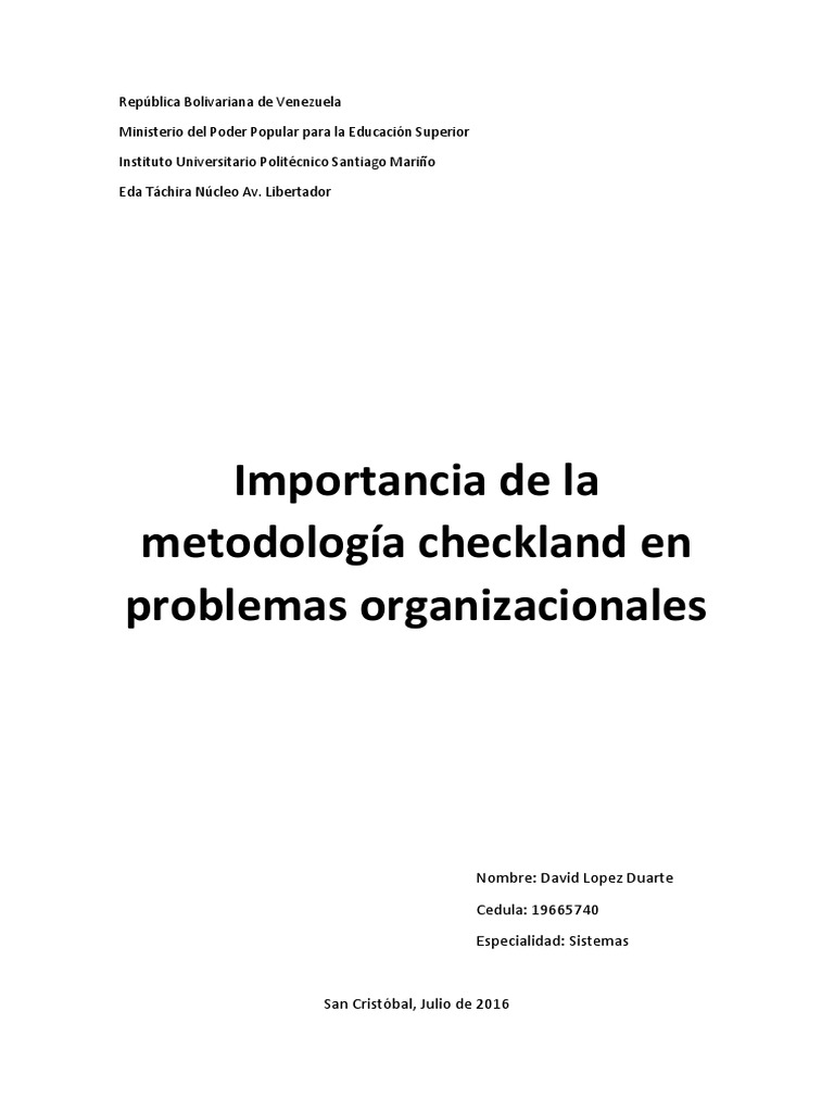Importancia de La Metodologia Checkland en Problemas Organizacionales ...