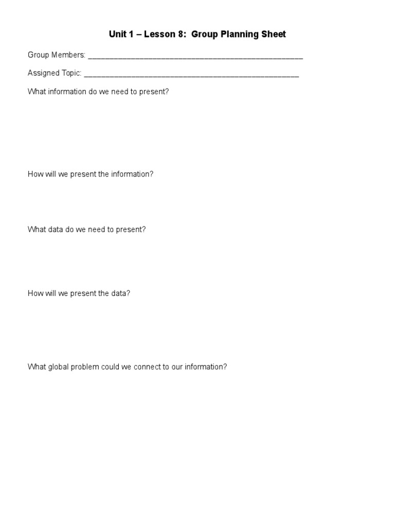 Unit 1 - Lesson 8: Group Planning Sheet | PDF