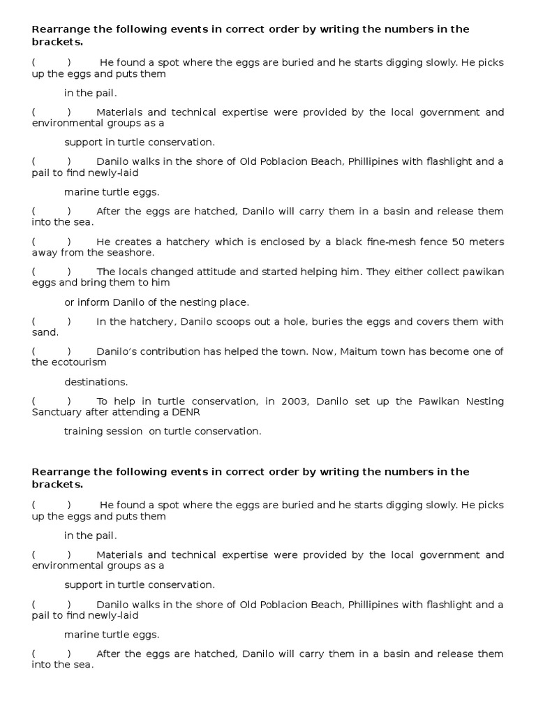 Rearrange The Following Events in Correct Order by Writing The Numbers ...