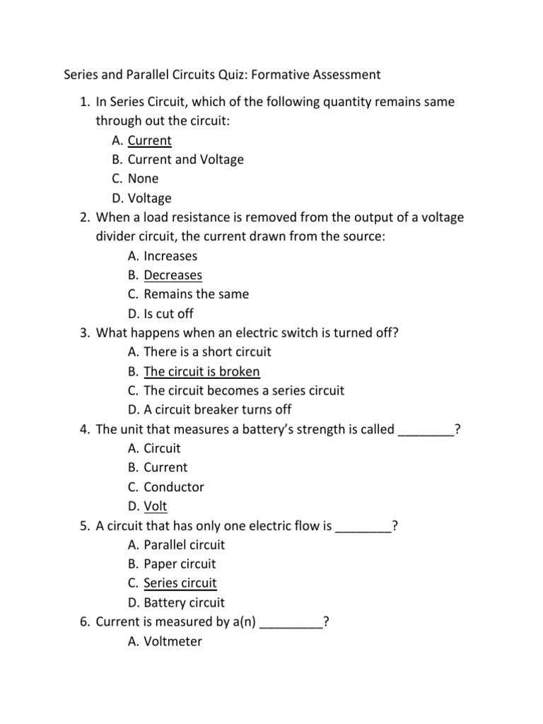 Series and Parallel Circuits Quiz | PDF