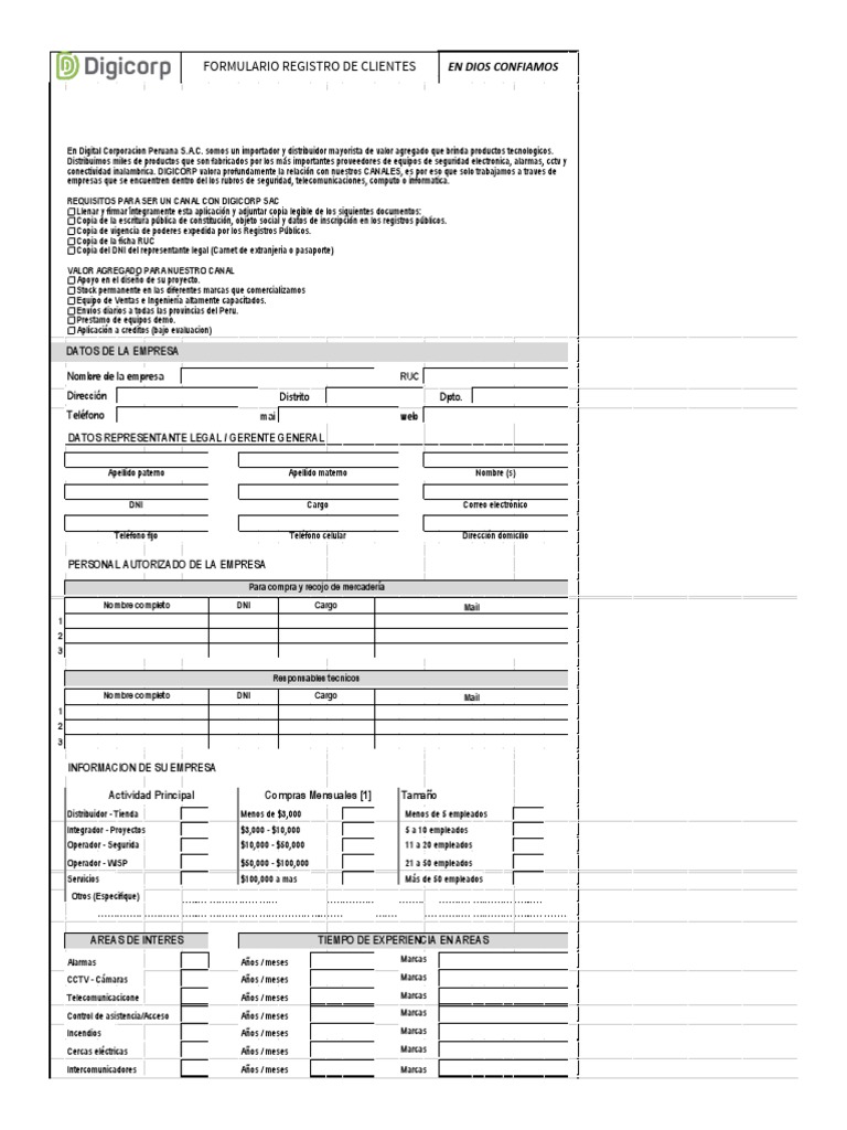 DIGICORP-PE Formulario de Registro de Clientes | PDF | Correo ...