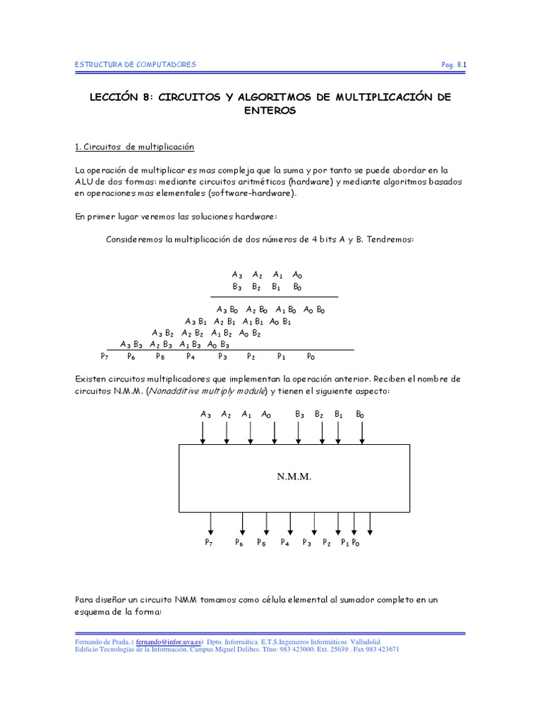Circuitos y Algoritmos de Multiplicacion PDF | PDF | Algoritmos ...