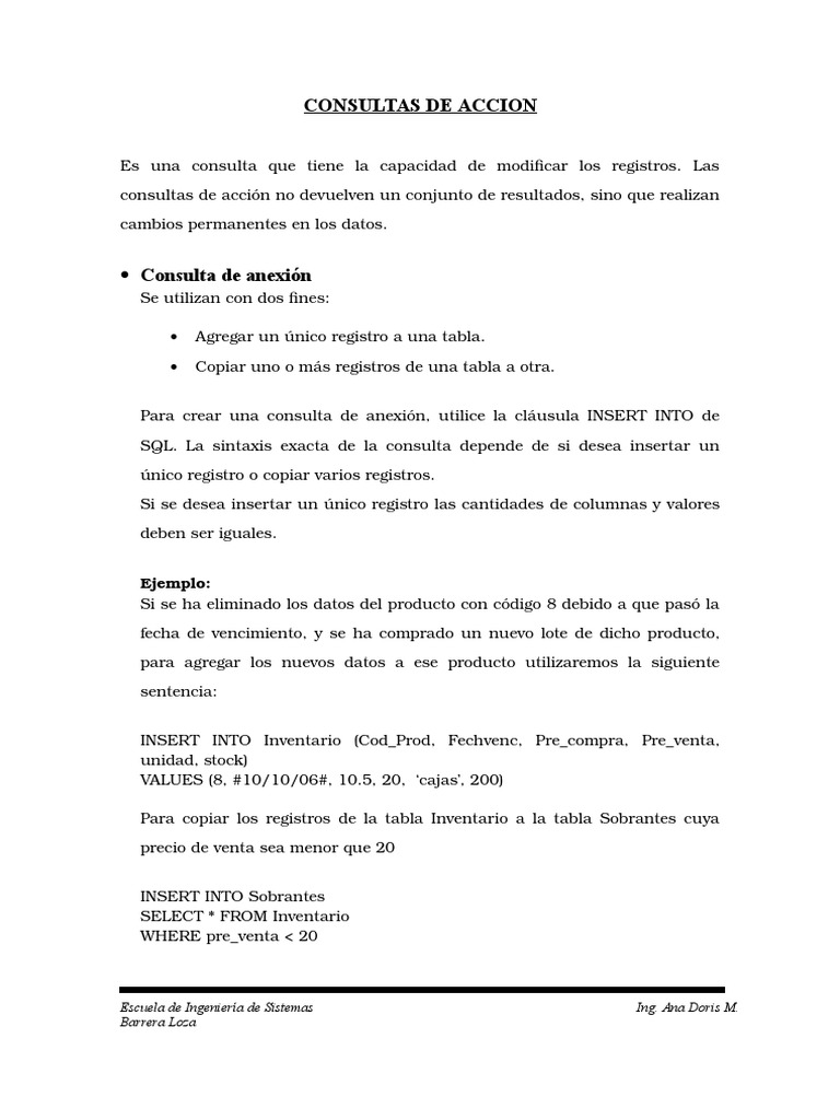 Consultas de Accion - SQL | PDF | SQL | Gestión de tecnología de la información