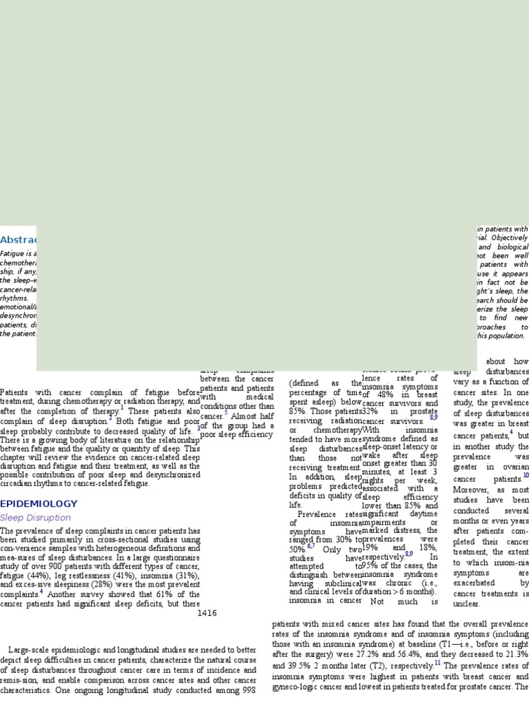 Sleep and Fatigue in Cancer Patient | PDF | Insomnia | Fatigue (Medical)