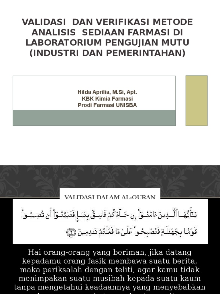 Validasi Dan Verifikasi Metode Analisis | PDF