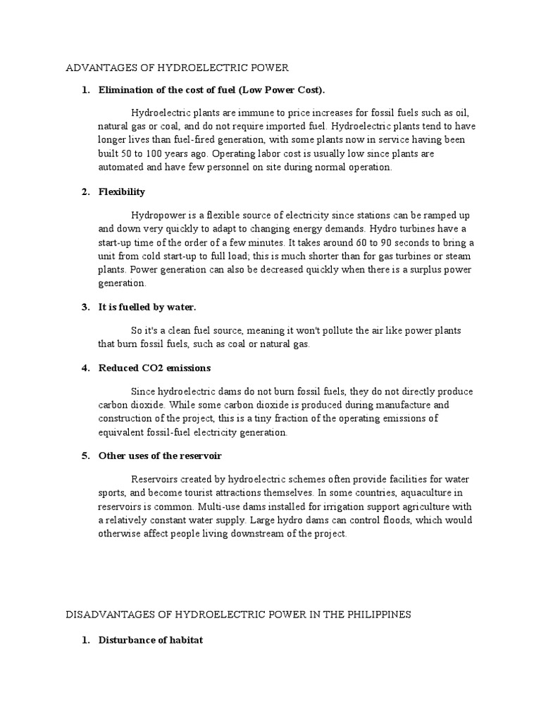 Advantages and Disadvantages of Hydroelectric Power | PDF ...