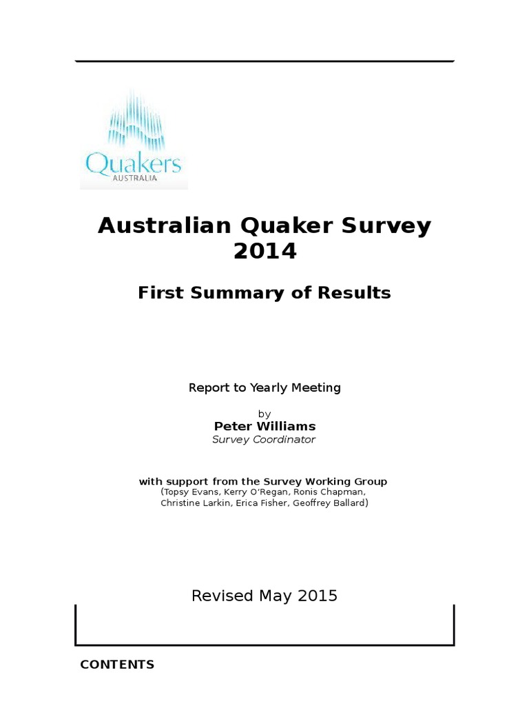 Australian Quaker Survey 2014 (v4) | PDF | Quakers | Prayer