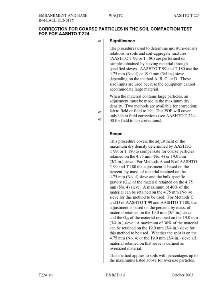 Aashto T224 | PDF | Soil | Density
