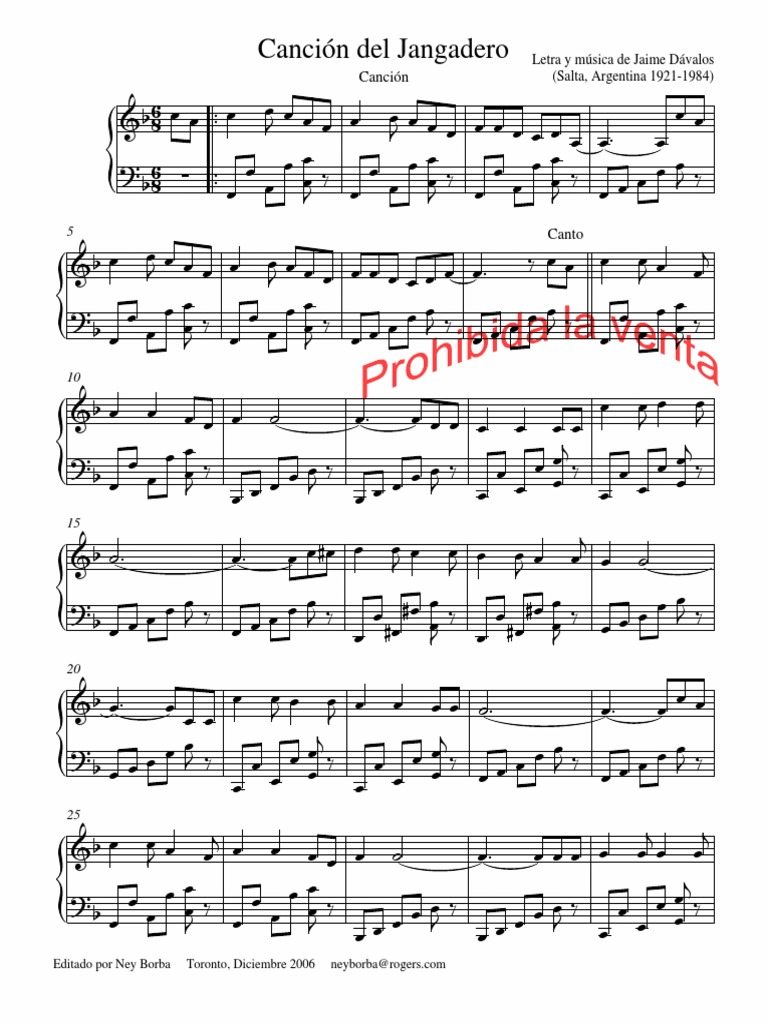 Canción Del Jangadero - Partitura y Letra | PDF
